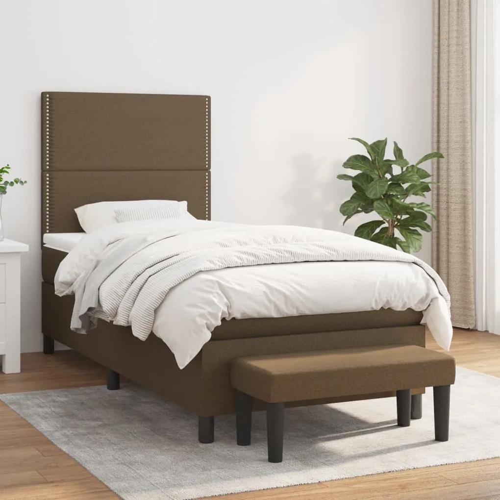 Box spring postel s matrací tmavě hnědá 90x190 cm textil,  3136480