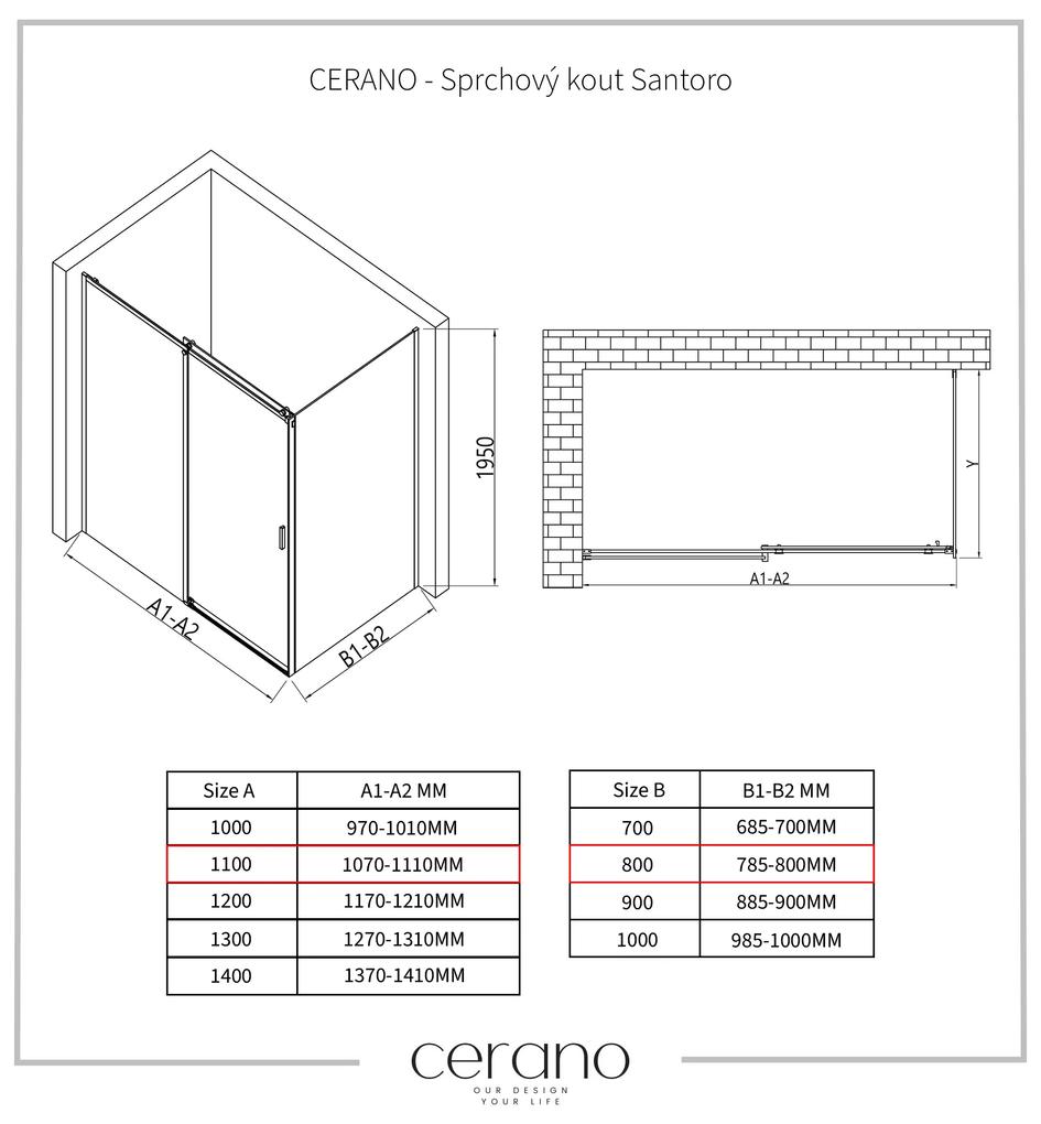 CERANO - Sprchový kout Santoro L/P - černá matná, transparentní sklo - 110x80 cm - posuvný