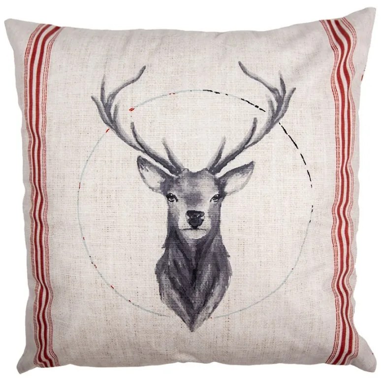 Béžový povlak na polštář s jelenem Christmas Deer - 45*45 cm