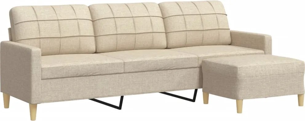 3místná pohovka s podnožkou krémová 210 cm textil 3278251