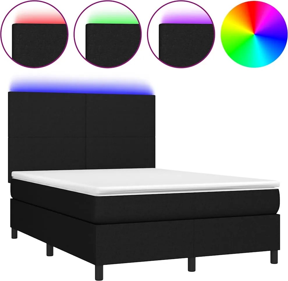 Box spring postel s matrací a LED černá 140x200 cm textil 3134719