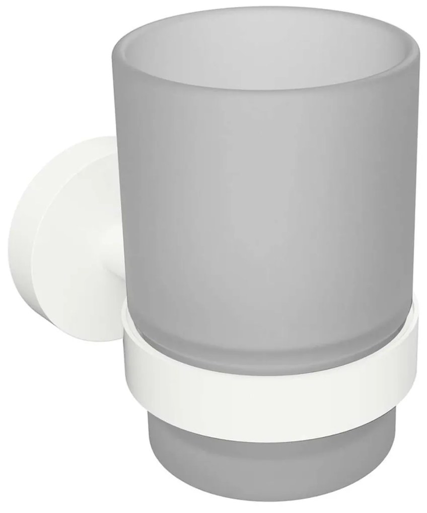 Sapho X-Round - Sklenka na kartáčky a pastu s držákem, matné sklo/bílá XR903W