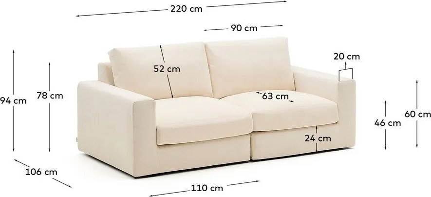 Béžová žinylková pohovka 220 cm Alea – Kave Home