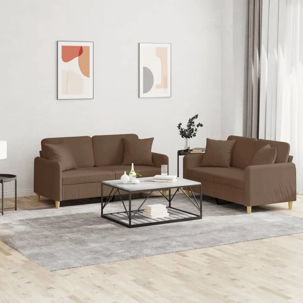 2dílná sedací souprava s polštáři hnědá textil 3202105
