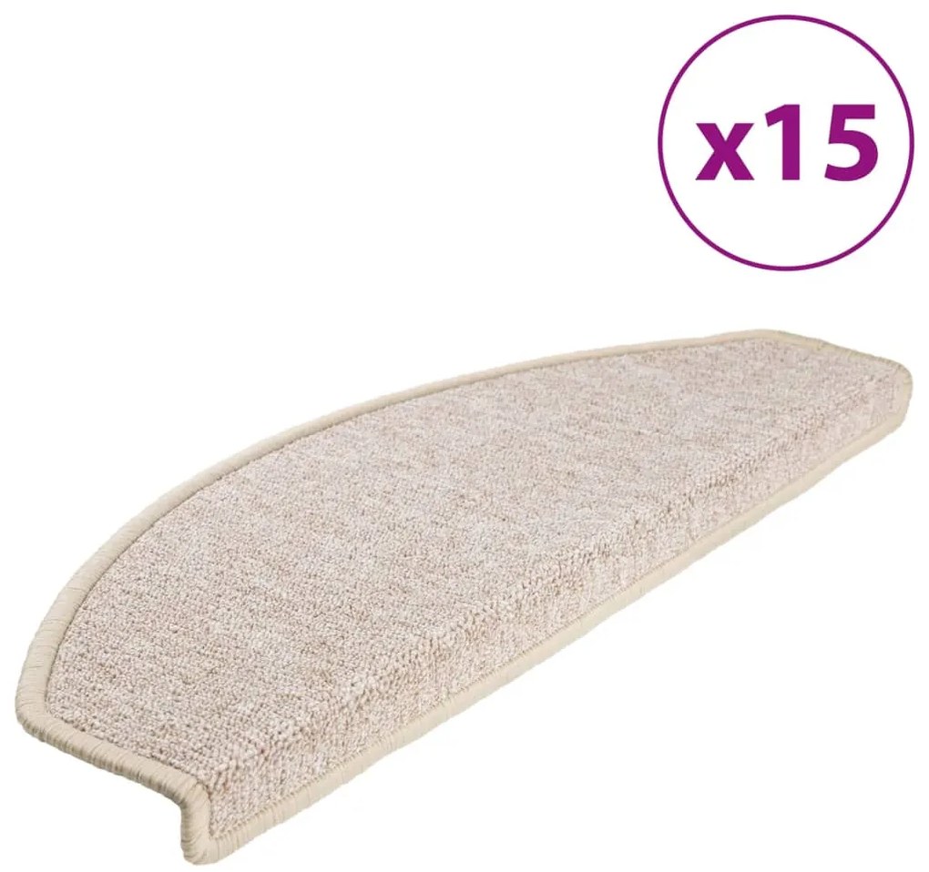 vidaXL Marketos Schodové rohože 15 ks 65 x 24 x 4 cm béžové, půlkulaté, velké