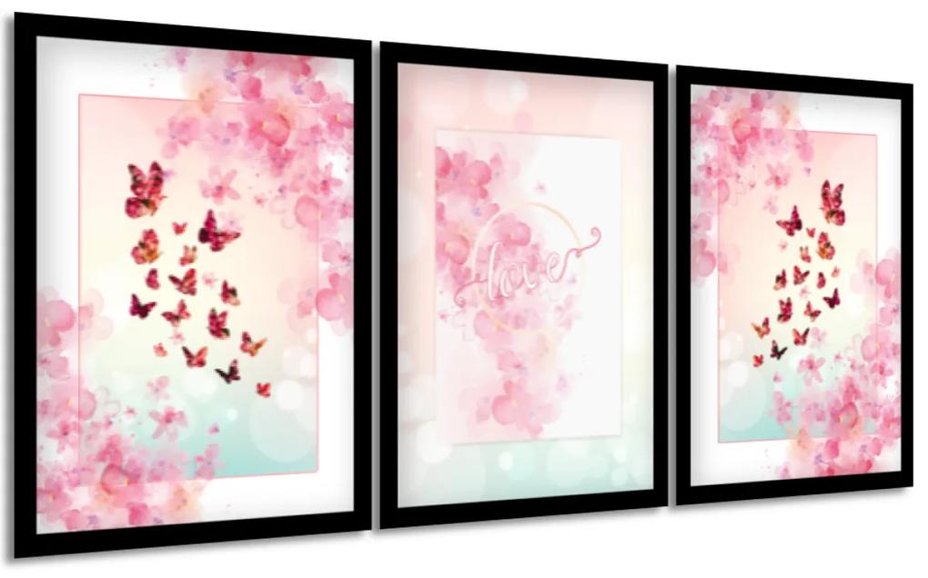 Gario Sada plakátů Butterfly Barva rámu: Bílá, Velikost: 99 x 45 cm