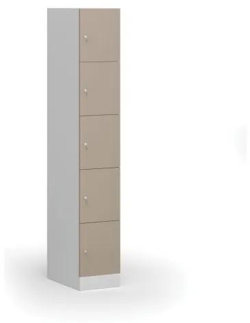 Šatní skříňka s úložnými boxy, 5 boxů, 1850 x 300 x 500 mm, cylindrický zámek, béžové dveře