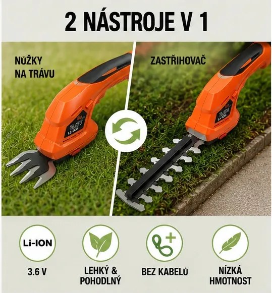 ASIST smart garden AE3N36T AKU nůžky s tyčí 3v1 3,6 V, 1,5 Ah