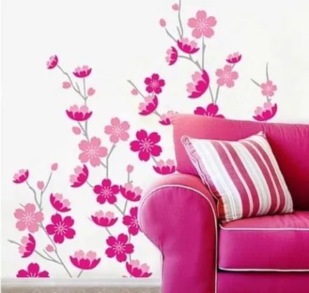 Decor4Walls Samolepka na zeď AY813 Větve s růžovými květy 90x60cm