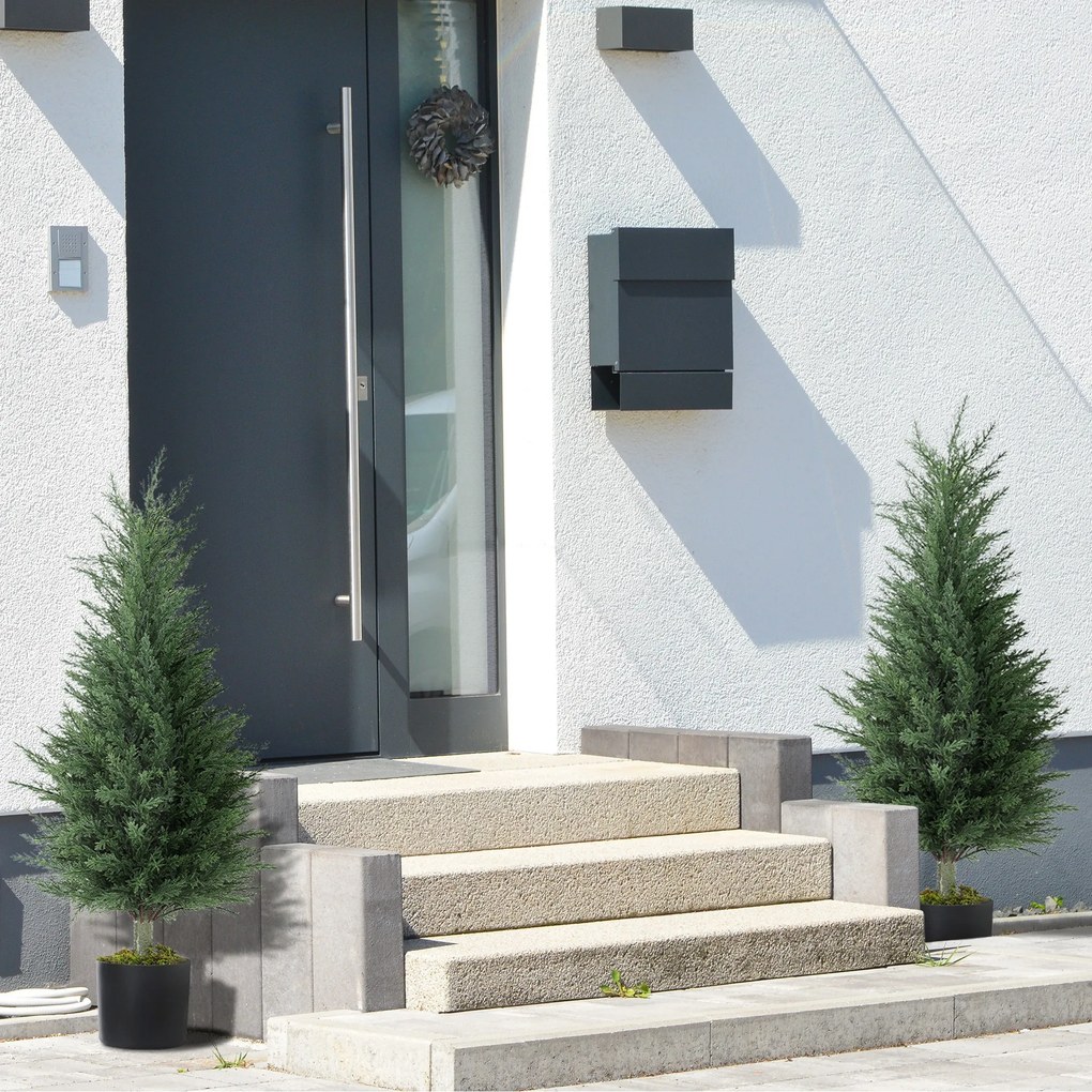 HOMCOM sada 2 umělých cypřišů, 90 cm — rostliny s mechem v květináčích, UV-odolné, realistické listy z PE pro interiér i exteriér