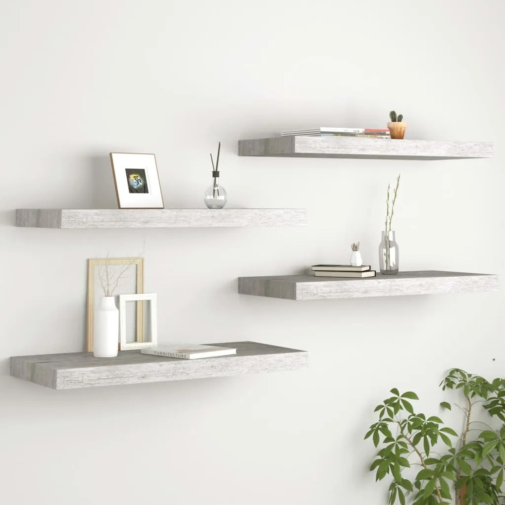 Plovoucí nástěnné police 4 ks betonově šedé 60x23,5x3,8 cm MDF 326599