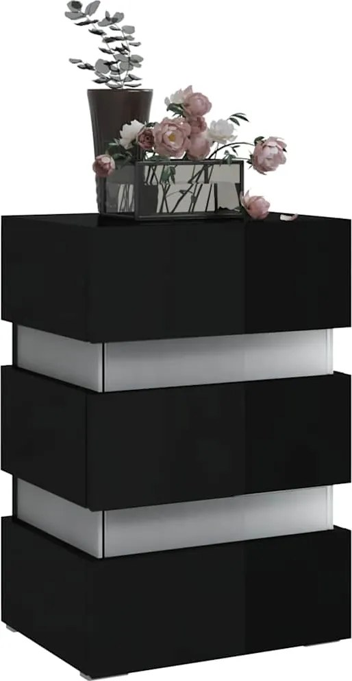 Noční stolek s LED lesklý černý 45x35x67 cm kompozitní dřevo 326847