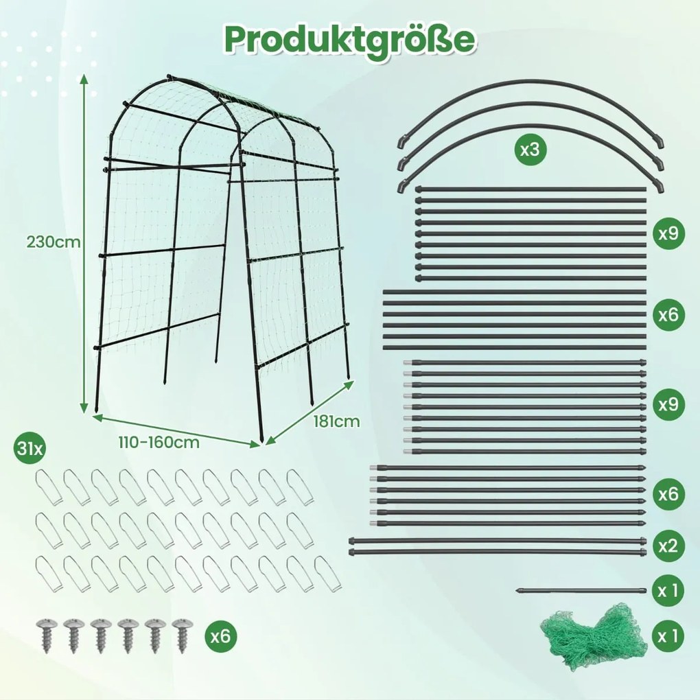 Costway 230 cm vysoký zahradní oblouk pro popínavé rostliny s šplhací pomůckou