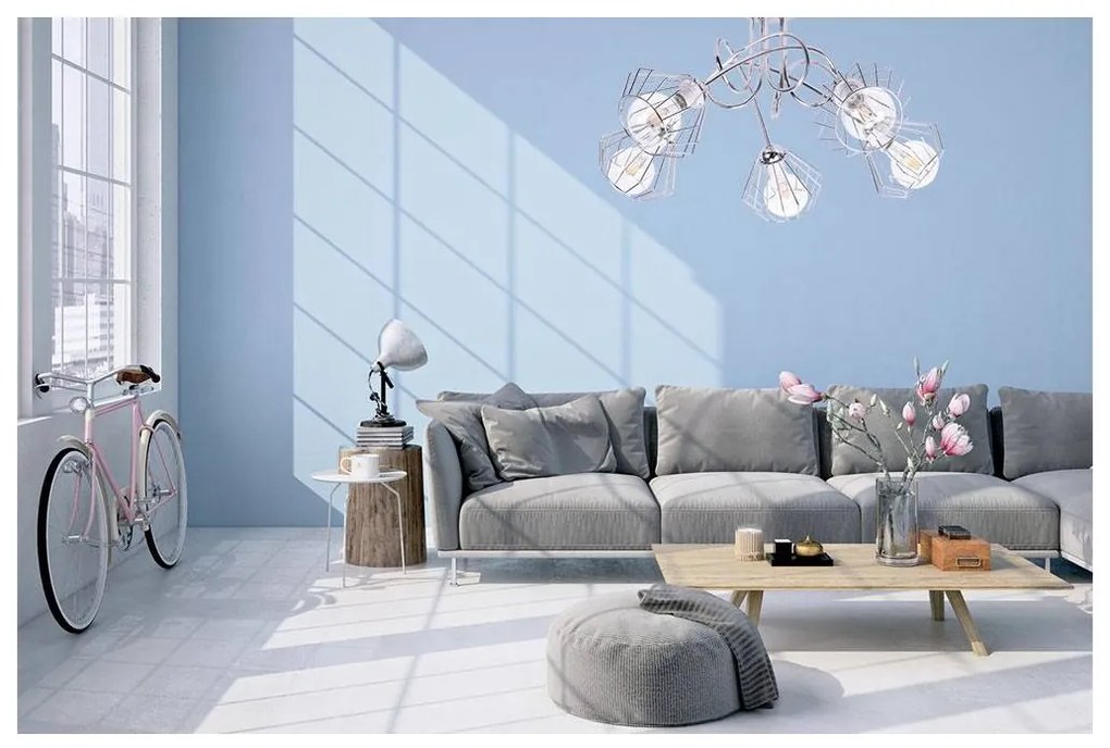 Stropní svítidlo Nuvola 8, 5x chromové drátěné stínítko, ch