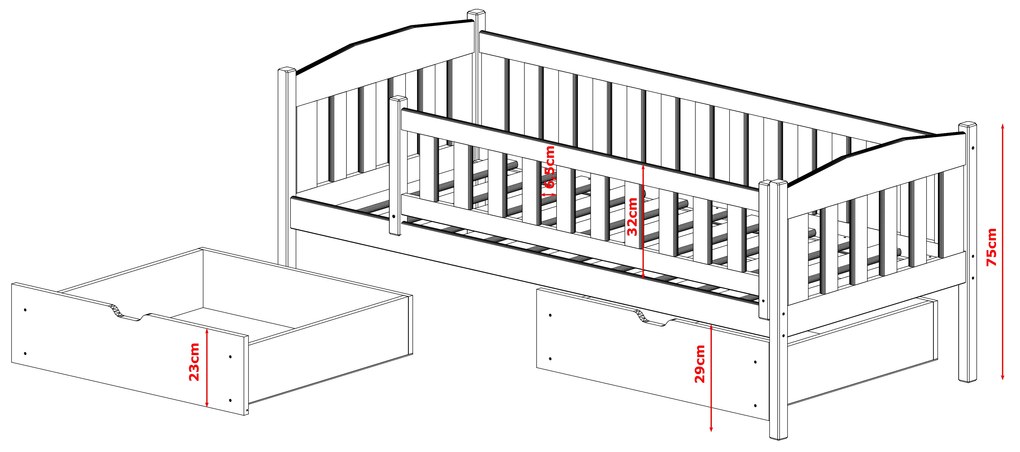 Dětská postel z masivu GANDALF se šuplíky - 200x90 cm - PŘÍRODNÍ BOROVICE