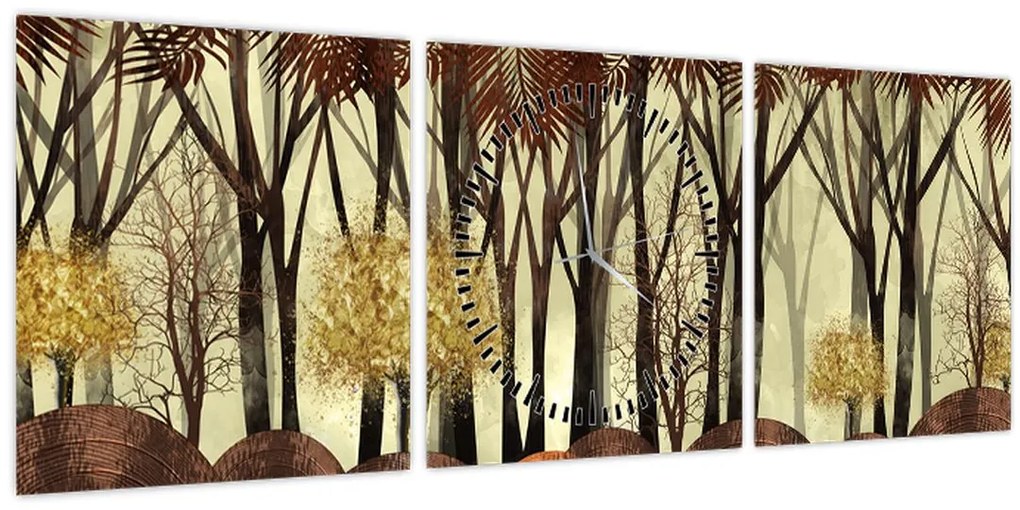 Obraz - Dekorativní les (s hodinami) (90x30 cm)