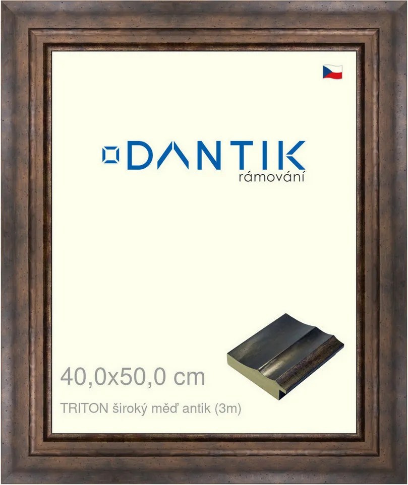 DANTIK rámeček 40x50 | TRITON široký měď antik (Plexi Čiré)