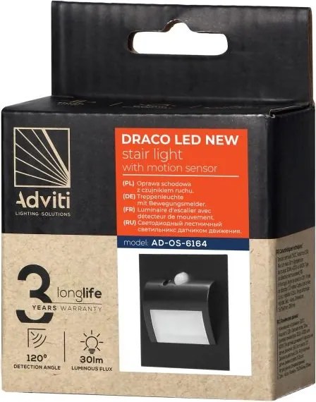 Vestavěné schodišťové svítidlo ORNO DRACO AD-OS-6164LR3/B, 3000K, 30lm, černá