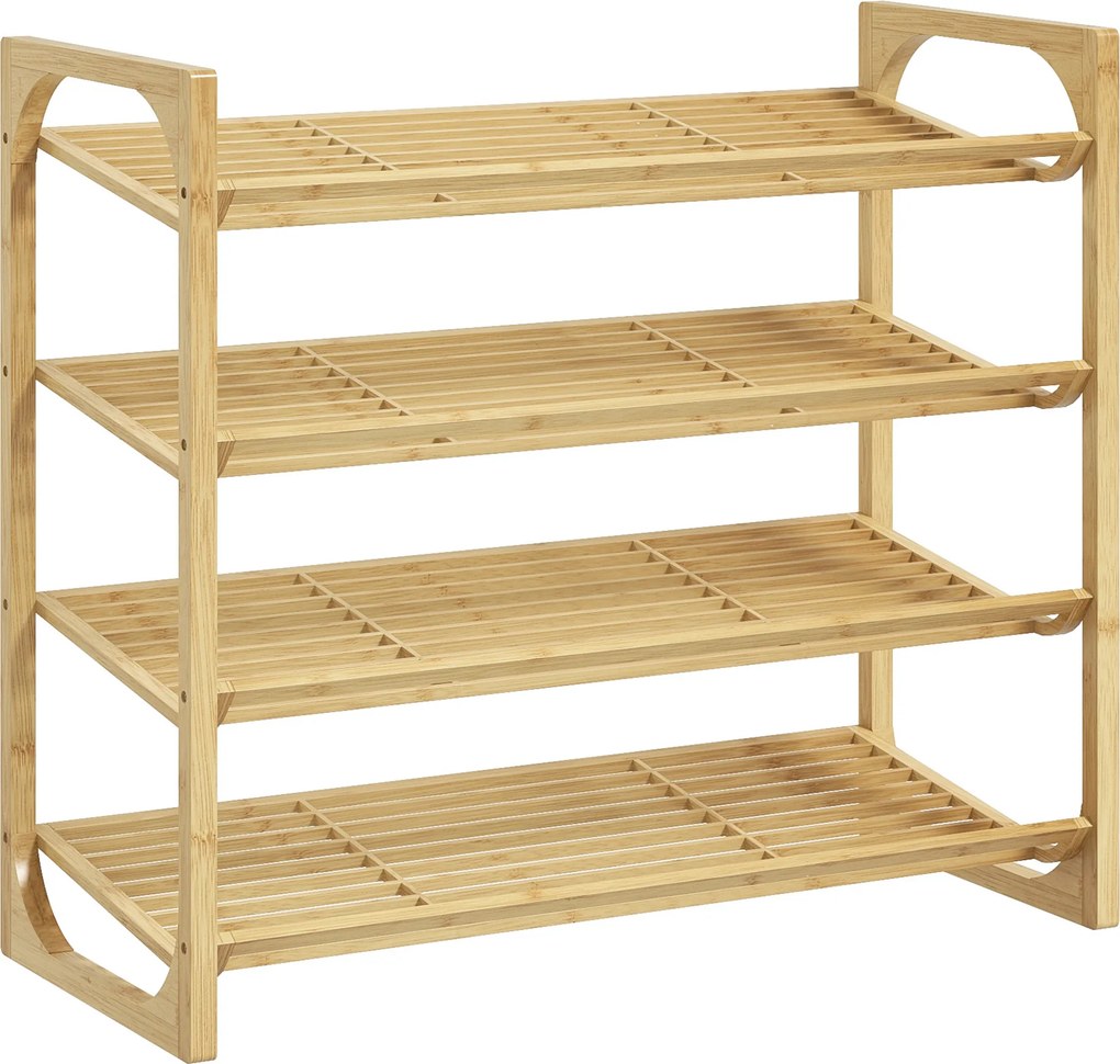 HOMCOM Botník Bambusový botník 4 úrovně až pro 12 párů bot s madlem do ložnice 76 x 33 x 67 cm Příroda | Aosom.de
