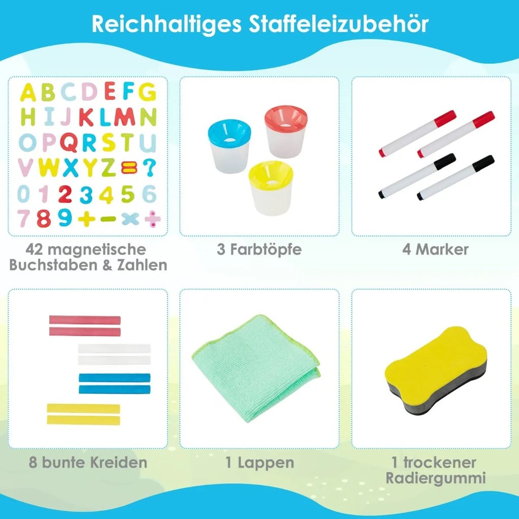 Costway 3 v 1 Dětský oboustranný stojan s magnetickou tabulí a tabulí, výškově