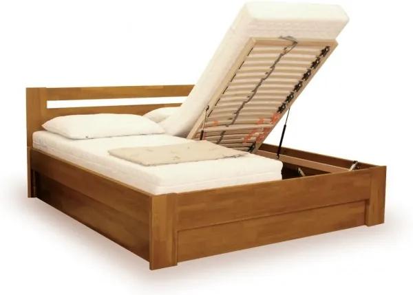 Manželská postel s úložným prostorem IVA, výklop, buk - moření karamel VYKONA, 160x200 cm