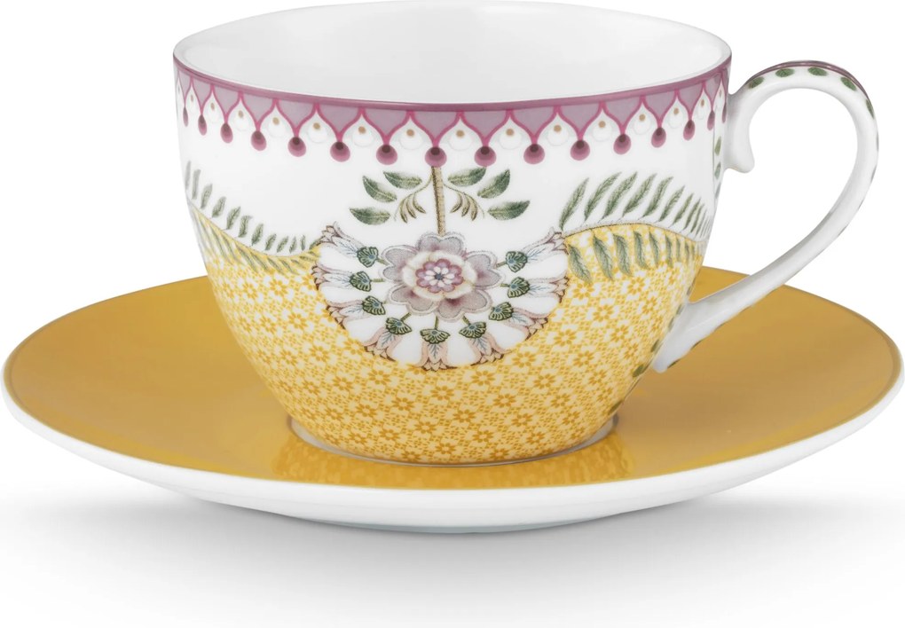 Pip Studio Lily &amp; Lotus sada 2ks cappuccino šálků s podšálky 270ml, žlutá (sada 2 cappuccino šálků v dárkovém balení)