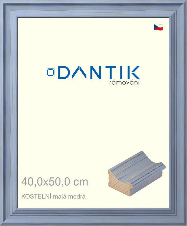 DANTIK rámeček 40x50 | KOSTELNÍ malá modrá (Plexi Čiré)