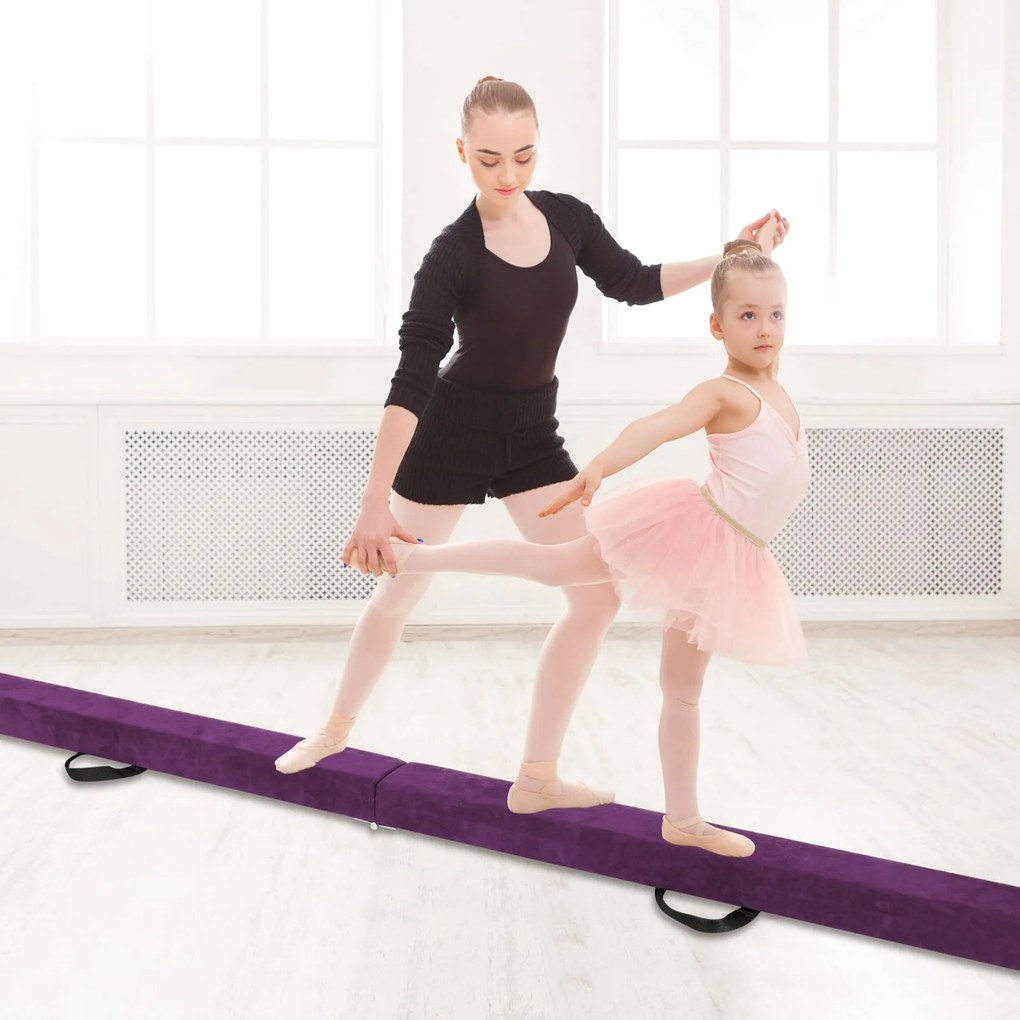 Costway 270 cm kladina dětská kladina skládací gymnastická kladina s – fialový