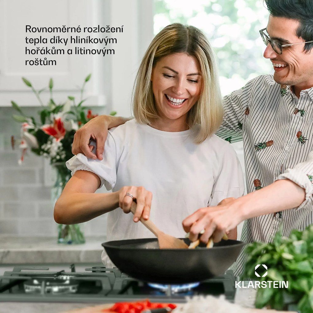 Klarstein Alchemist 4zónová plynová varná deska s hliníkovými hořáky, černá sklokeramika