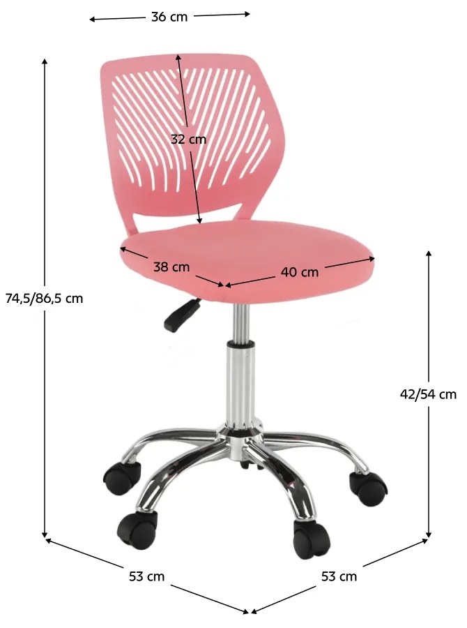 Dětská židle PIXIE - kov, polyester, růžová / chrom