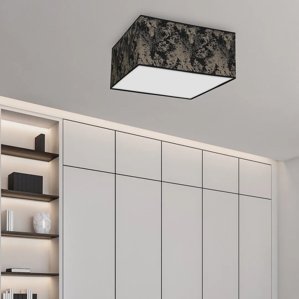 Stropní svítidlo Satino Square, 1x černé/zlaté textilní stínítko, (bílé plexisklo), (40 cm)