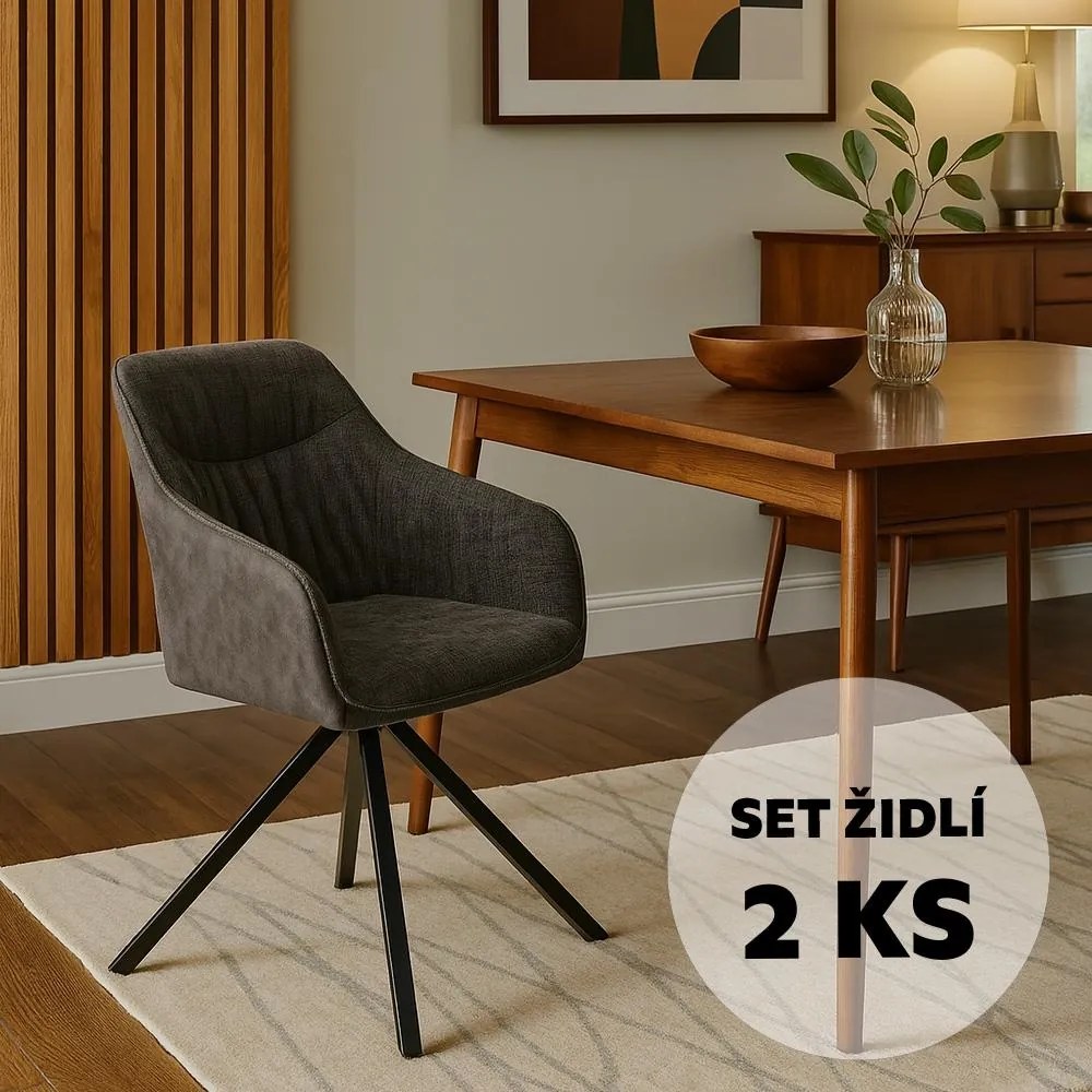 Set - 2 ks Jídelní židle AVENBERG LARO – otočná, černá