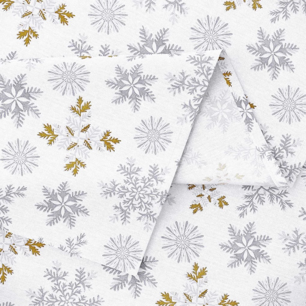 Goldea vánoční hranatý ubrus 100% bavlna - šedé vločky se zlatými třpytkami 100 x 140 cm