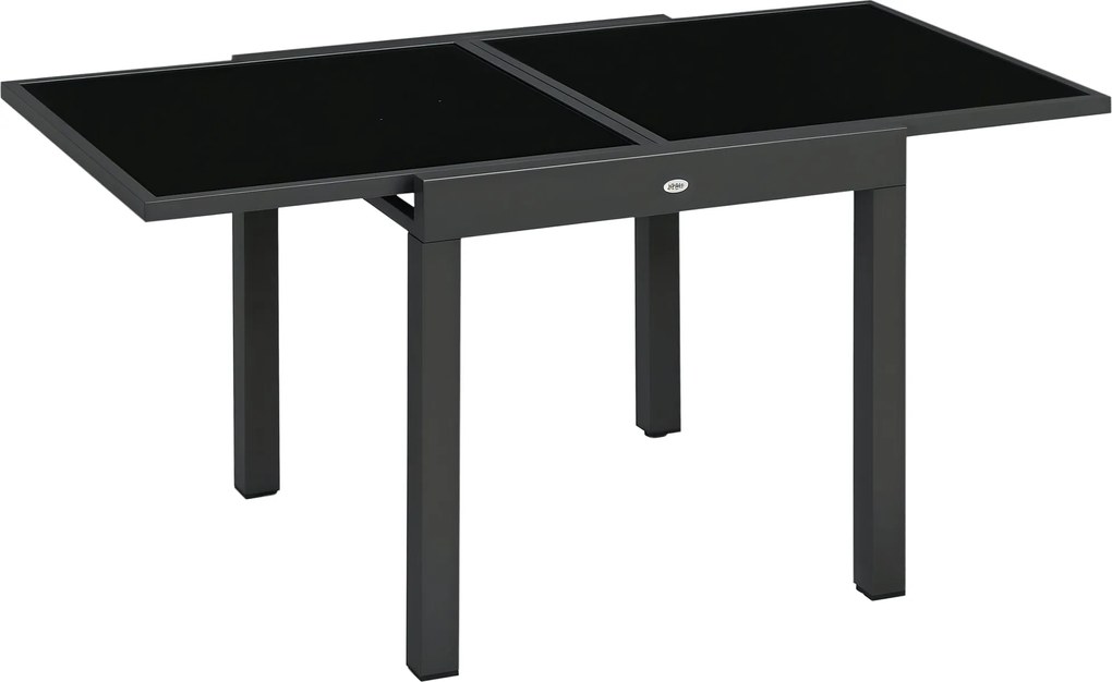 Rozkládací zahradní stůl Outsunny z hliníku s tvrzeným sklem pro 4-6 osob, nosnost 50 kg, rozměry 80-160x80x75 cm černý | Aosom