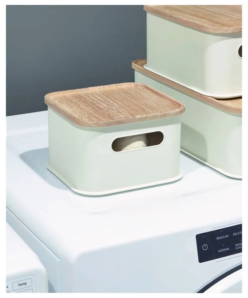 Bílý úložný box s víkem ze dřeva paulownia iDesign Eco Handled, 21,3 x 21,3 cm