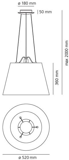 Artemide 0782010A + 0780060A Tolomeo Mega sospensione 52, designové závěsné svítidlo, 1x105W E27, stínítka z pergamenu průměr 52cm