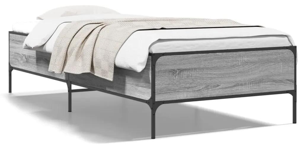 Rám postele šedý sonoma 100 x 200 cm kompozitní dřevo a kov,  844964