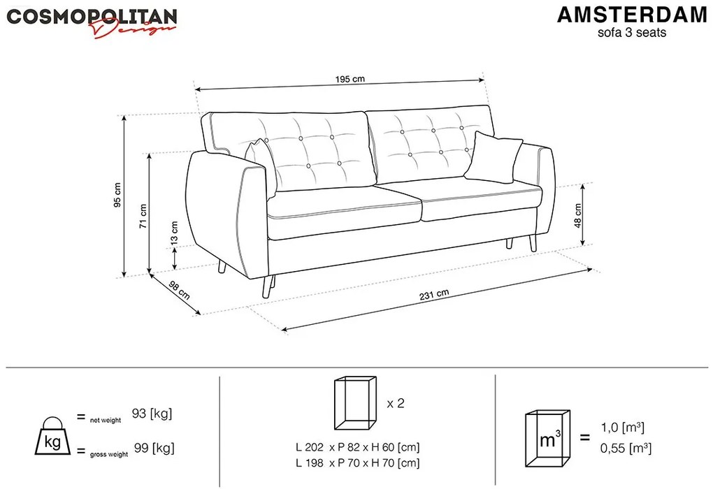 COSMOPOLITAN DESIGN Třímístná rozkládací pohovka s úložným prostorem Amsterdam