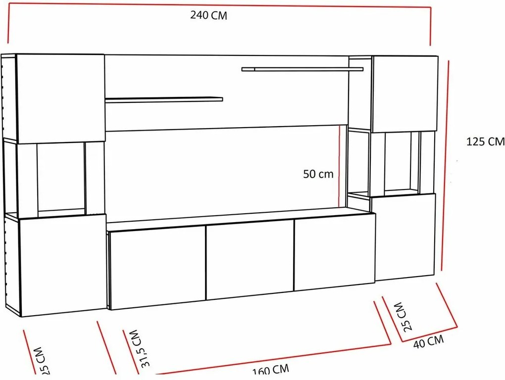 Televizní stěna Lore White and Teak