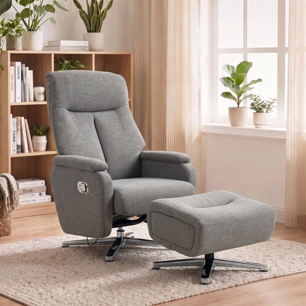 HOMCOM Relaxační křeslo manuálně nastavitelné, lounge křeslo s podnožkou, tmavě šedá