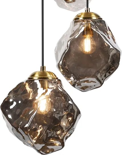 Lustr na lanku CRISTAL 5xE14/15W/230V mosaz/kouřová černá