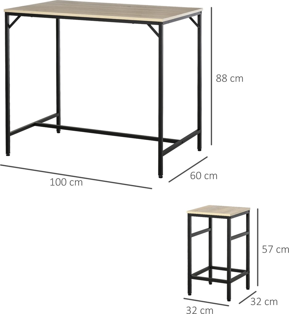 HOMCOM Barový set 5dílný s vysokým stolem a 4 barovými židlemi, kuchyňská linka, jídelní set, ocelový dub černý 100x60x88cm | Aosom.de