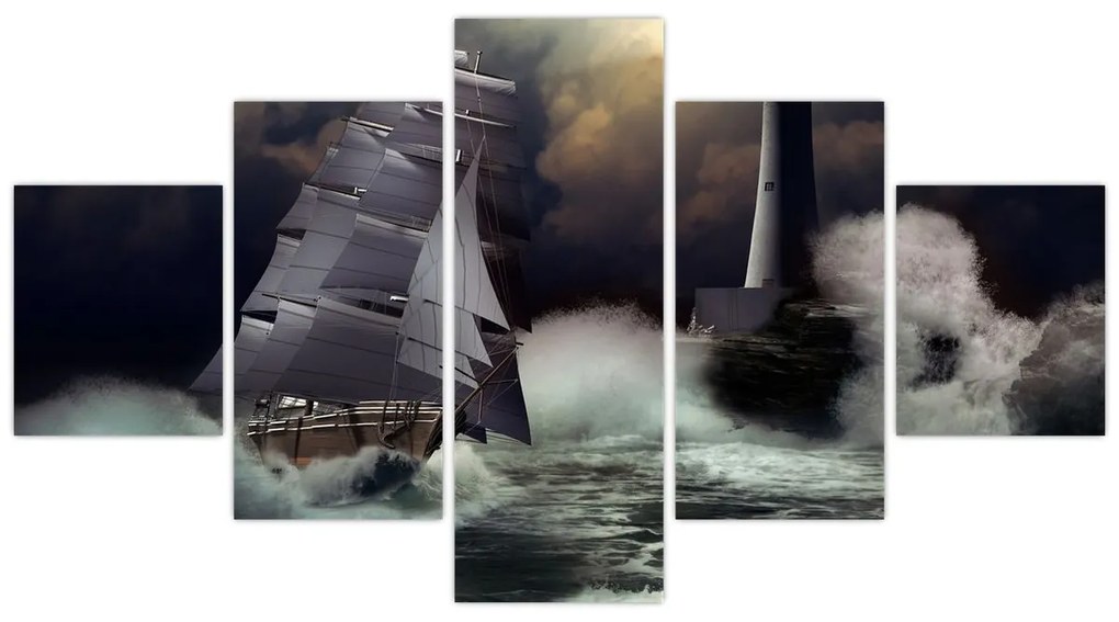 Obraz - Loď plující skrz bouřlivé vlny (125x70 cm)