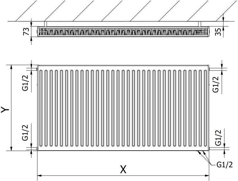 Mexen, Panelový radiátor Mexen CV21 300 x 1100 mm, spodní připojení, 810 W, bílý - W621-030-110-00