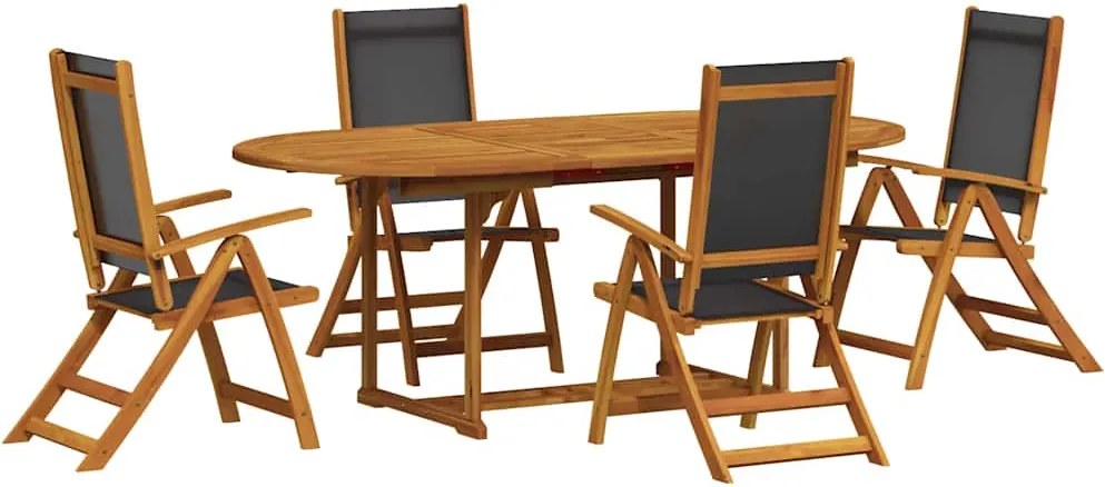 5dílný zahradní jídelní set masivní akáciové dřevo a textilen 3279258