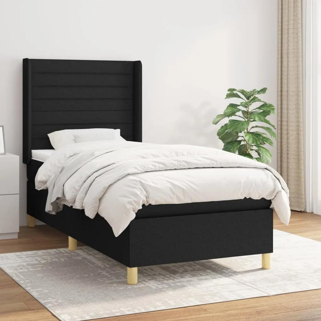 Box spring postel s matrací černá 90x190 cm textil,  3132035