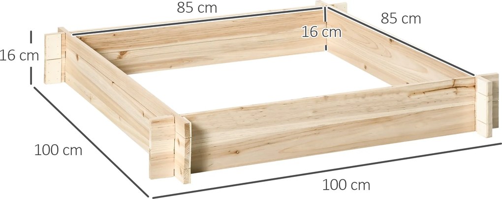 Outsunny Čtvercový Dřevěný Zahradní Urban Plánter Bed Květinová Krabice pro Plodiny, Rostliny, Květiny, Byliny na Terasu 100x100x16 cm Přírodní