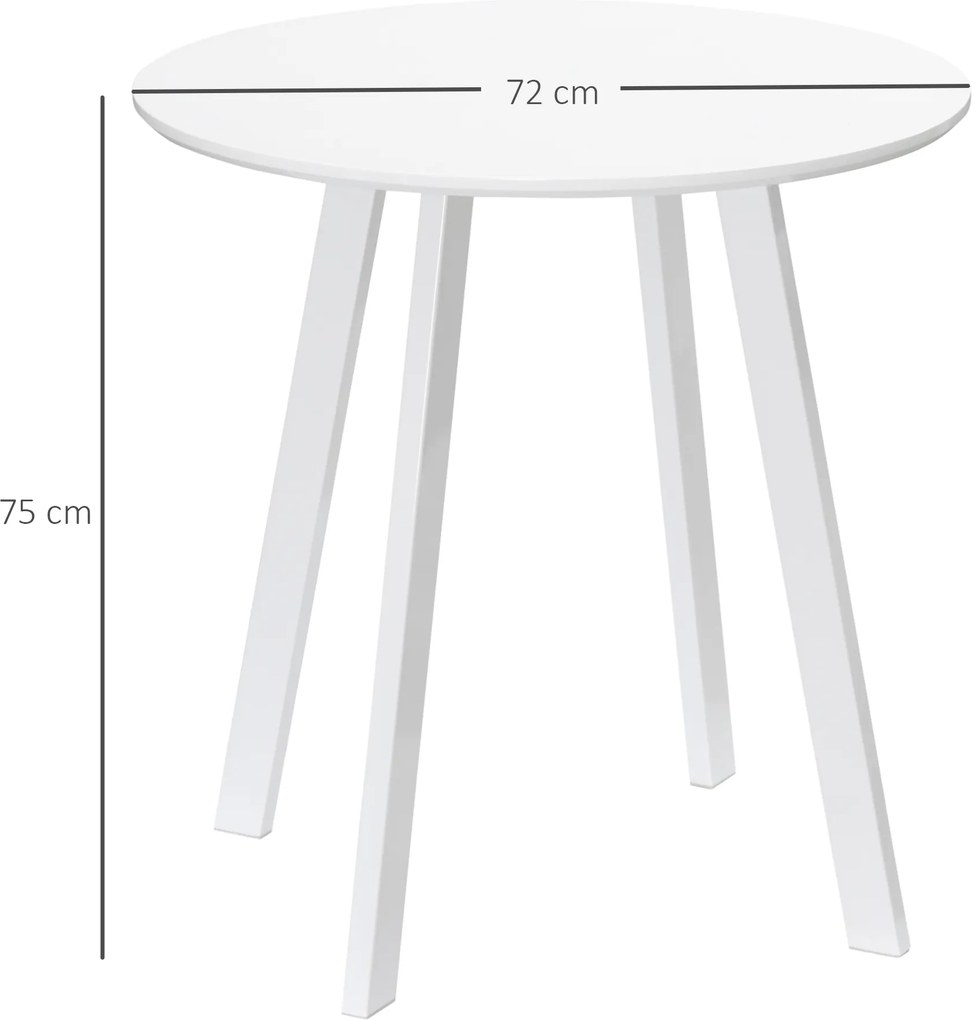 HOMCOM Jídelní stůl Kulatý kuchyňský stůl, odkládací stolek, jídelní stůl, zkosené nohy, bílý, 72x72x75cm| Aosom