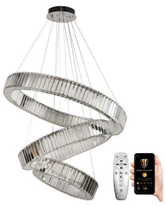 NEDES LED Stmívatelný lustr na lanku LED/115W/230V 3000-6500K chrom + dálkové ovládání ND3549