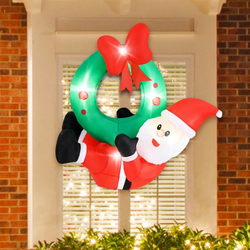 Costway 120 CM nafukovací dekorace Vánoční LED Santa Claus s věncem Vánoční